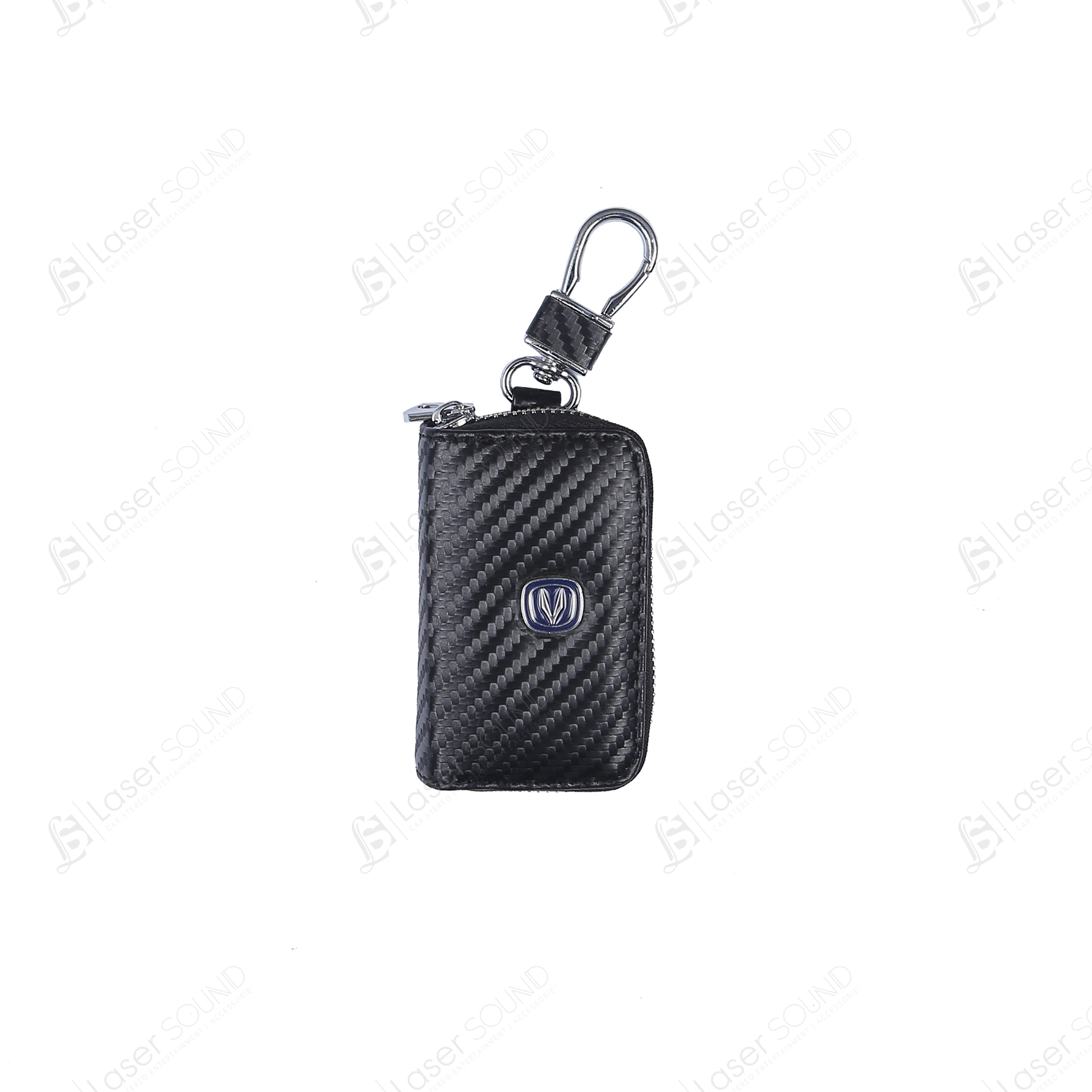 Changan Zipper Carbon Fiber Key Cover Pouch Black with Keychain Ring